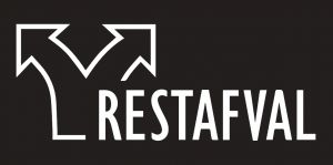 Sticker RESTAFVAL, 120 x 50 mm, wit op transparant