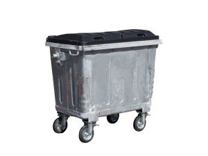 Stalen Container 660 liter met zwarte kunststof deksel